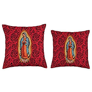 Cosas Mexicanas Accessories Co Our Lady Virgen De Guadalupe Virgin Mary Rose Floral Throw Pillow, 18x18, Multicolor