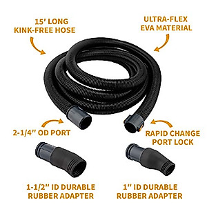POWERTEC 70257 15 Ft. Dust Collection Hose Kit Hose with 2 Fittings for Woodworking Power Tools Home and Wet/Dry Shop Vacuums