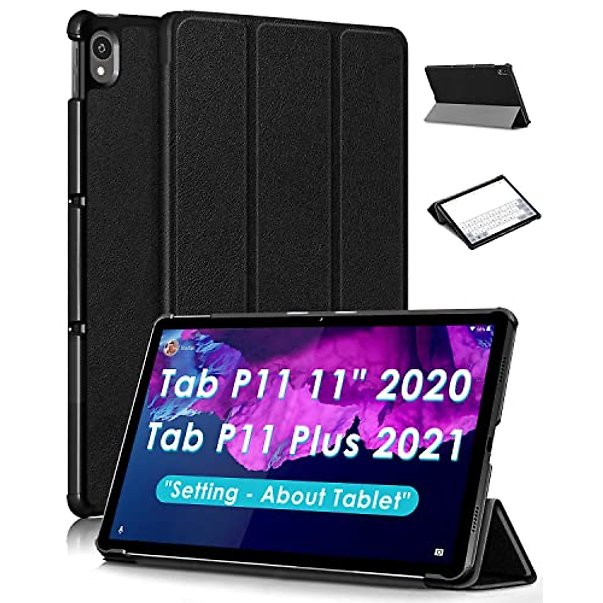 Smart Slim Case for Lenovo Tab P11 2020 (TB-J606F) & Tab P11 Plus 2021 (TB-J616F/J607F) ,【Auto Sleep/Wake】Ultra Thin Folio Leather Protective Book Cover Hard Back Shell+Tri-fold Magnetic Stand/Closure