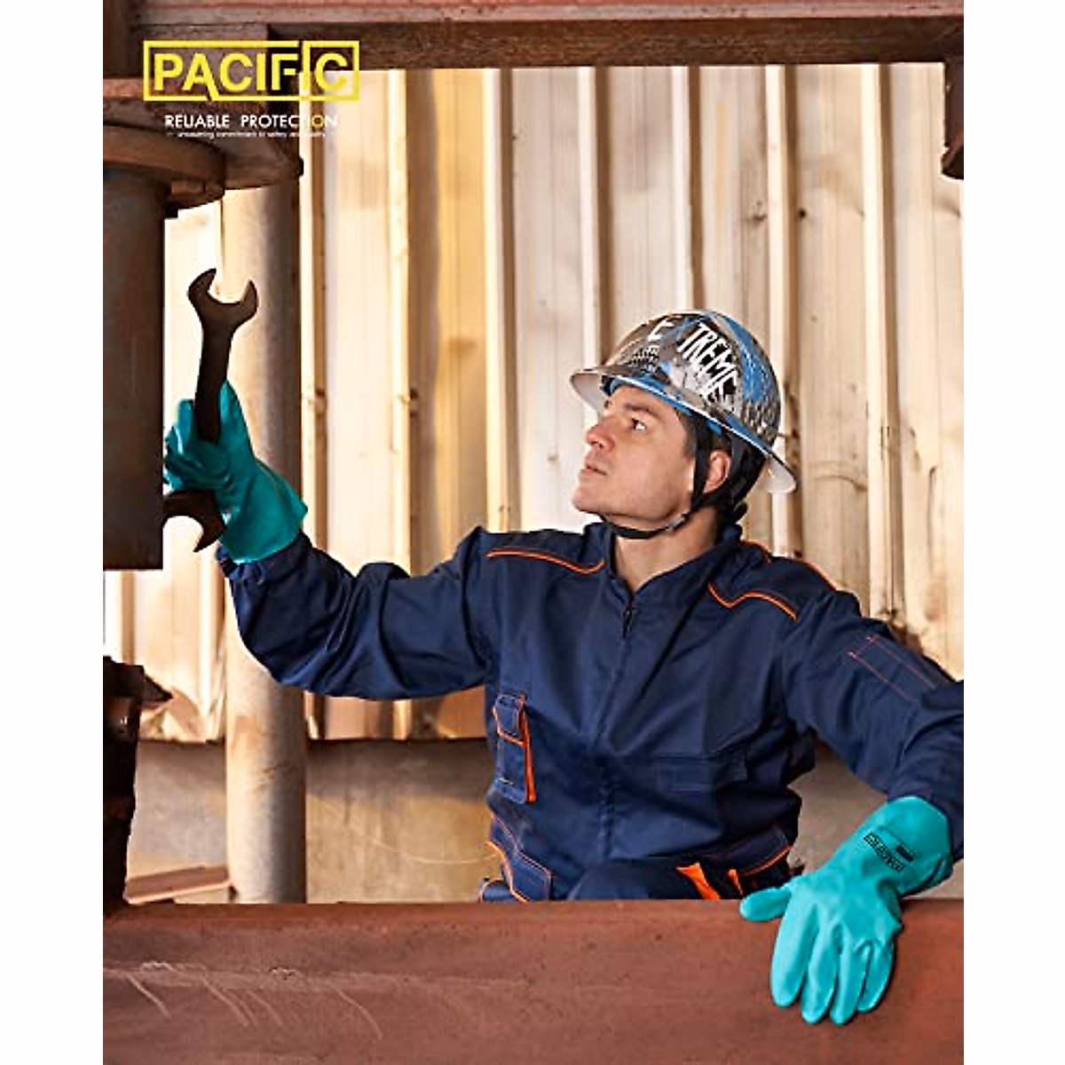 PACIFIC PPE 2 Pairs Nitrile Chemical Resistant Gloves, Flocked, Resist Strong Acid, Alkali, 15 mil, 12.6", X-Large