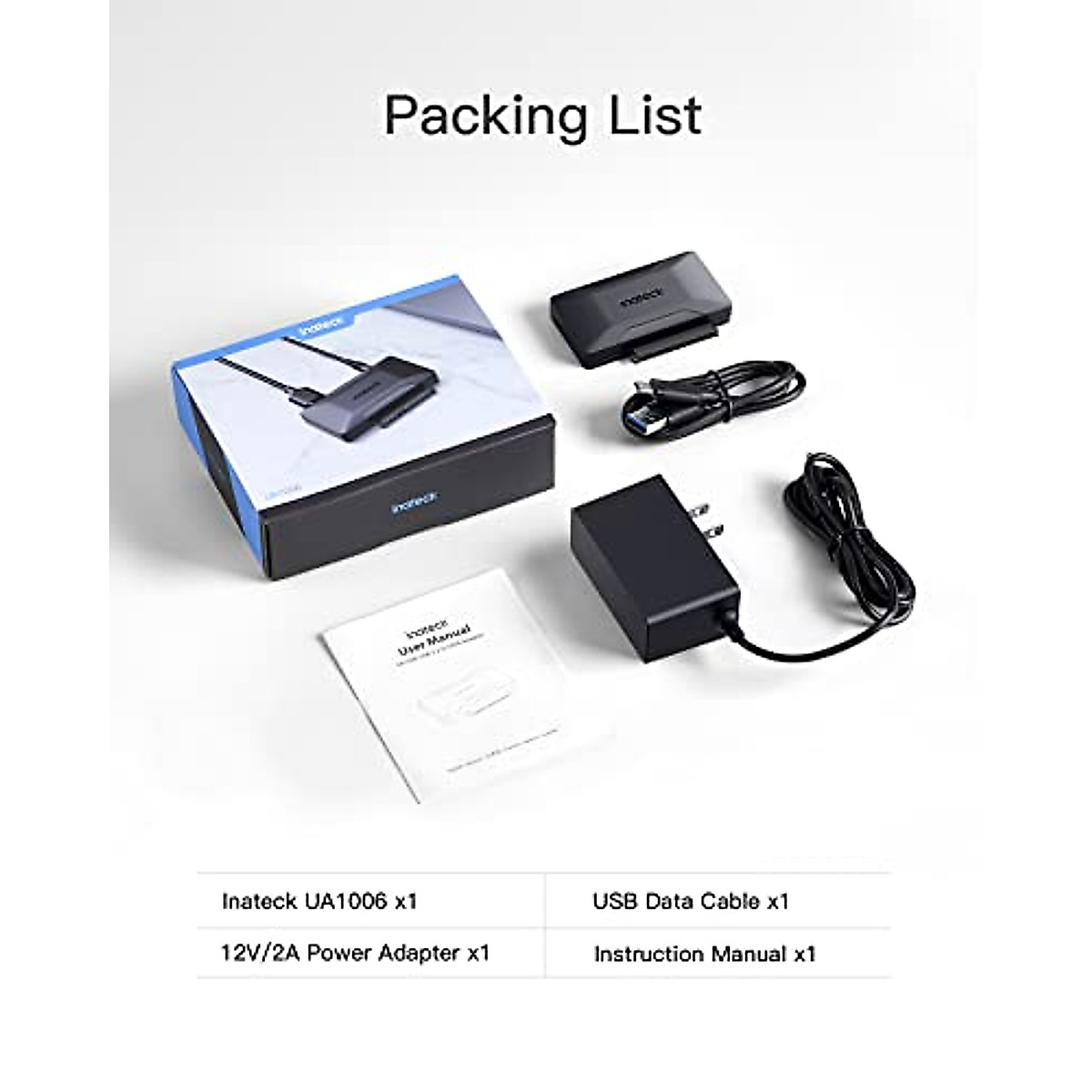 Inateck SATA to USB 3.2 Gen 2 Adapter, Hard Drive Adapter Cable for 2.5/3.5 Inch SSD/HDD, 12V/2A Power Adapter Included, Bi-Directional Transfer