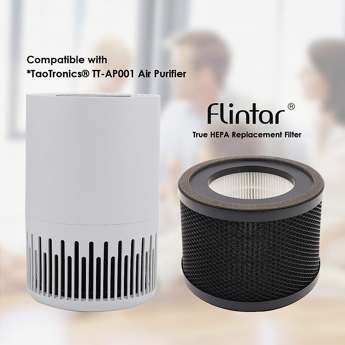 Flintar H13 True HEPA Replacement Filter, Compatible with TaoTronics TT-AP001 Air Purifier and VAVA VA-EE014 Air Purifier, 3-in-1 H13 Grade True HEPA and Activated Carbon Filter Set, 2-Pack