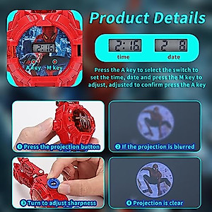 Ocomuan Super Hero 3D Projection Watch - Digital Wall Clock with 21 Hero Images, Suitable for Boys 6-12