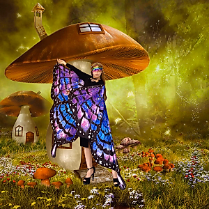 Shireake Baby Butterfly Wings Costume, Double-Sided Printing Adult Halloween Butterfly Cape Costume Women Party