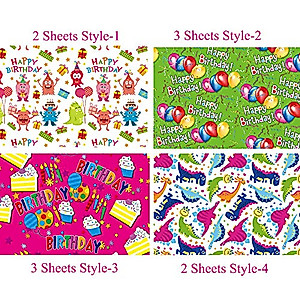 U'COVER Birthday Gift Wrapping Paper Sets Happy Birthday Greetings Theme 4 Styles Mixed Gift Wrap Papers for Gifts Box Wrapped Decor for Girls Boys Kids Baby Shower Women 10 Folded Sheets 20 * 29inch