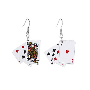 MALOYANVE Poker Card Earrings for Women Funny Colorful Resin Playing Card Irregular Dangle Drop Casual Asymmetric Earring Jewelry Party (Poker Q)