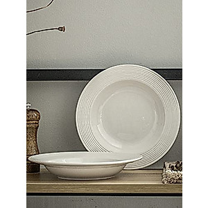 ZWERITOO Rim Pasta Bowls Soup Bowls - Set of 4, Pasta Plate Porcelain Rimmed Bowls, Shallow Bowls for Kitchen, Rimmed White Plates and Bowls Set, Microwave Oven Safe, Mother's Day Gift