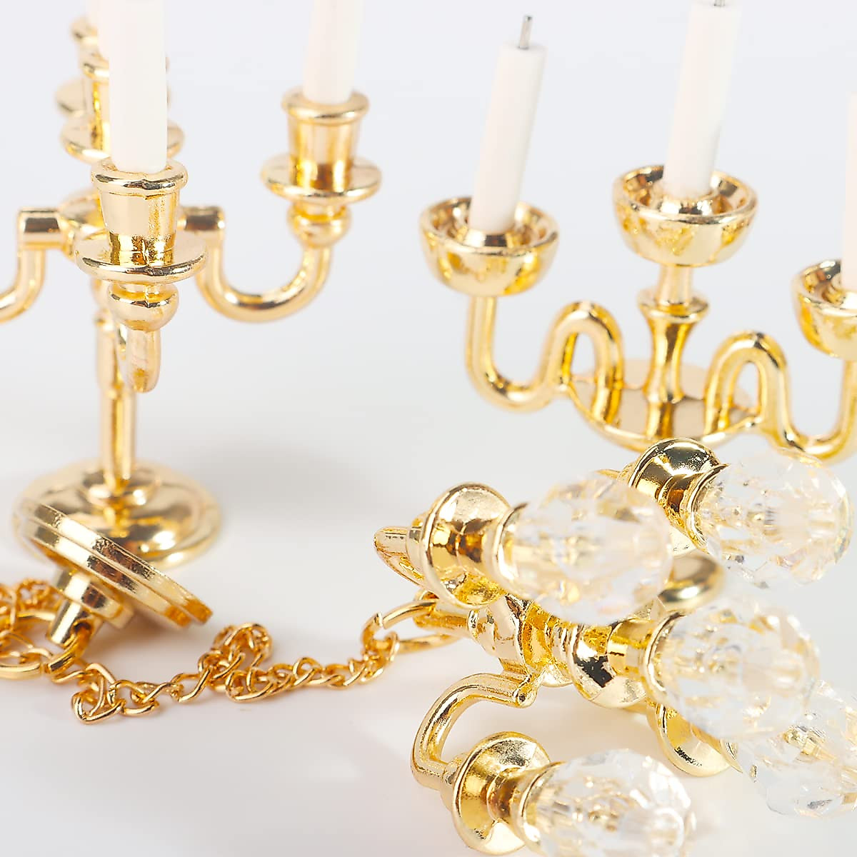 3 Pieces Miniature Lamp Candle 1:12 Hanging Lamp Arm Candles Luxury Chandelier Mini Ceiling Light Lamp Mini House Accessories(Gold)