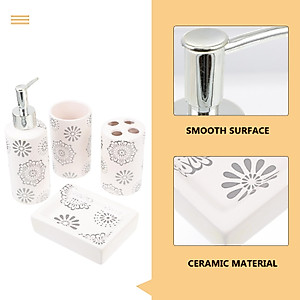 COHEALI 4 Pcs Toiletry Set Ceramic Soap Dish Bathroom Washing Accessory Ceramic Sanitary Ware Toothbrush Holder White Ceramic Hand Wash Dispenser Soap Dispenser Tumbler Pottery Ceramics