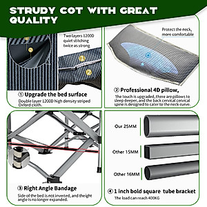 NAIZEA Folding Camping Cots for Adults Heavy Duty Cot with Mattress, Portable Sleeping Cot Folding Outdoor Bed with Carry Bag, Folding Camping Bed Guest Bed Military Cot Tent Cot for Indoor & Outdoor