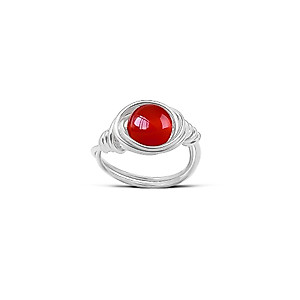 CJIAYUJEW Natural Carnelian Crystal Rings，2PCS Carnelian Gemstone Band Healing Ring for Women Carnelian Smooth Round Donut Ring (Silver&Red, 9)