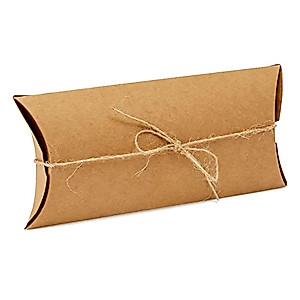 100 Pack Kraft Pillow Boxes with Twine for Jewelry, Wedding, Party Favors, Gift Cards (7.5 x 3.7 In)