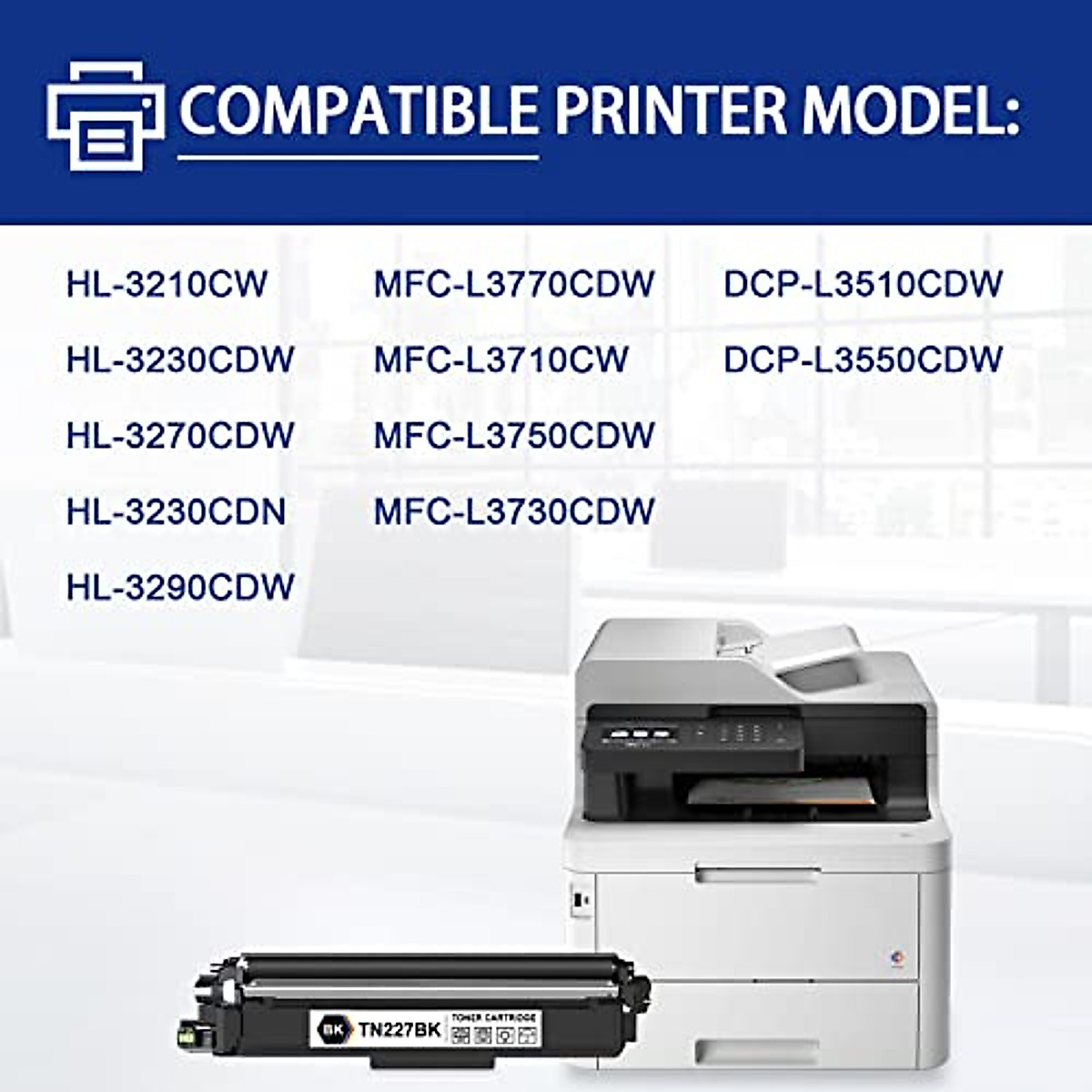 BERY 3 Pack, Black TN227BK TN227BK Toner Compatible Replacement for Brother TN227 TN227 DCPL3510CDW BY -TN227BK-3BK BY -TN227BK-3BK