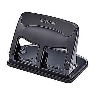 Bostitch Office EZ Squeeze 40 Sheet 3-Hole Punch, Heavy Duty, Black