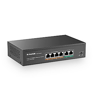 MokerLink 6 Port PoE Switch with 4 Ports PoE+, 2 Fast Ethernet Uplink, 10/100Mbps, 78W High Power, Support IEEE802.3af/at, Fanless Metal Plug & Play PoE+ Network Switch