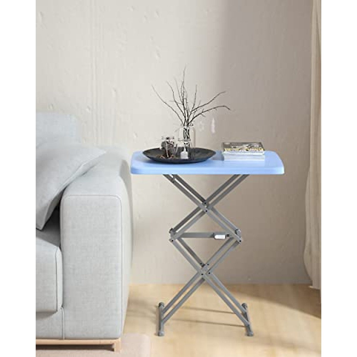 SOUNDANCE Small Folding Table, Adjustable TV Tray, Portable Dinner Table, Lightweight, Zero Assembly, Easy to Fold and Storage, Sturdy Desk for Home Garden Office Indoor Outdoor Use, Blue