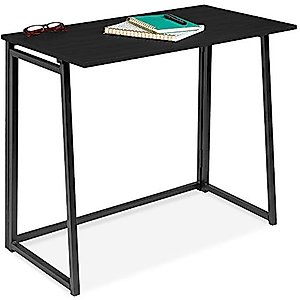 Best Choice Products 31.5in Folding Drop Leaf Desk Table, Computer Workstation for Home Office w/Wood Table Top, Back Shelf, Portable, Space Saving - Black/Black
