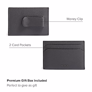 TUMI - Nassau Money Clip Card Case Leather Wallet for Men - Money Clip and 2 Card Pockets - Slim Profile - Textured Grey