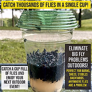 Billy-Bob Fly Lid - Turn Almost Any Cup Into A Fly Trap. Indoor and Outdoor Use - 4 Pack (4 Fly Lids Total)
