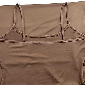 Women Long Tank Top Dress Ankle Length Solid Color Spaghetti Strap Bodycon Party Dress (Brown, S)