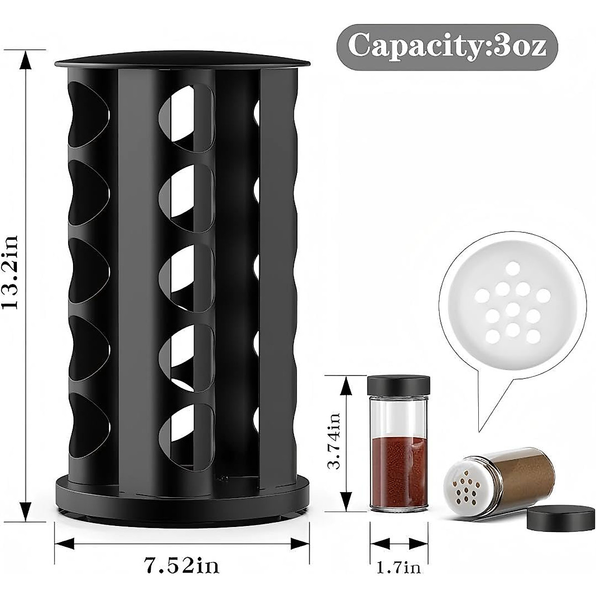Revolving Spice Rack, Spice Racks Organizer for Kitchen Cabinet , Rotating Seasoning Organizer Storage with Jars , Black