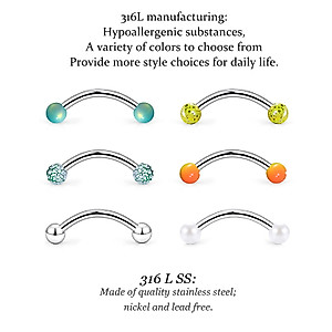Vsnnsns 16G Rook Earrings Tragus Earring Stud Cartilage Helix Earrings Hoop Snug Piercing Jewelry Stainless Steel Curved Barbell Eyebrow Rings 6mm