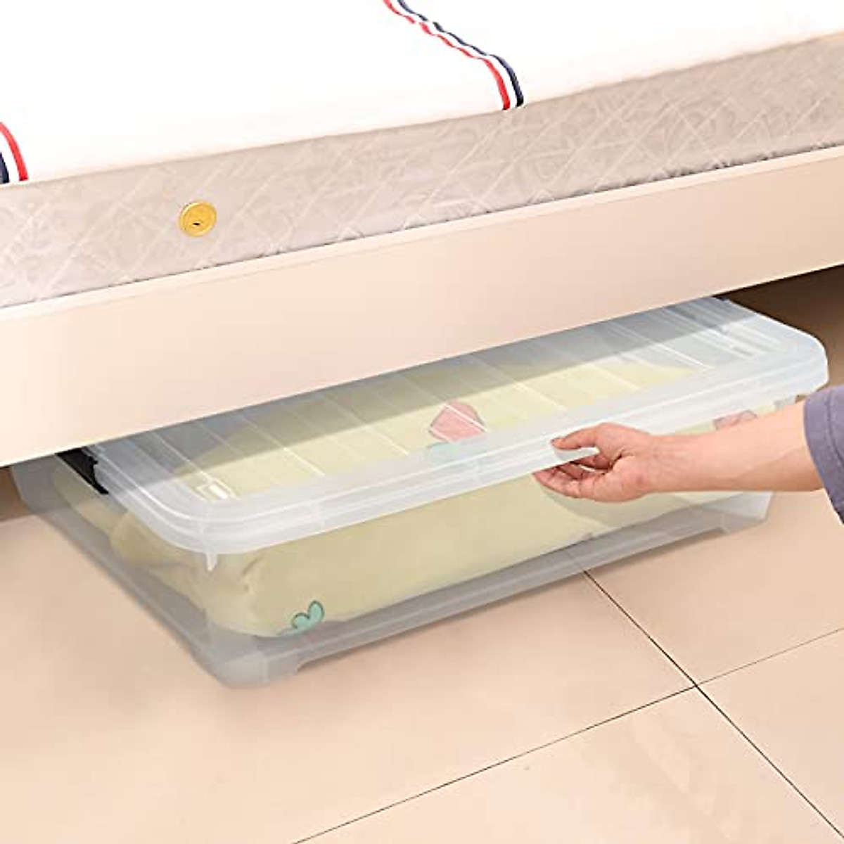 Xyskin 4 Packs 40 Quart Plastic Large Under Bed Storage Box, Clear Storage Bin with Wheels