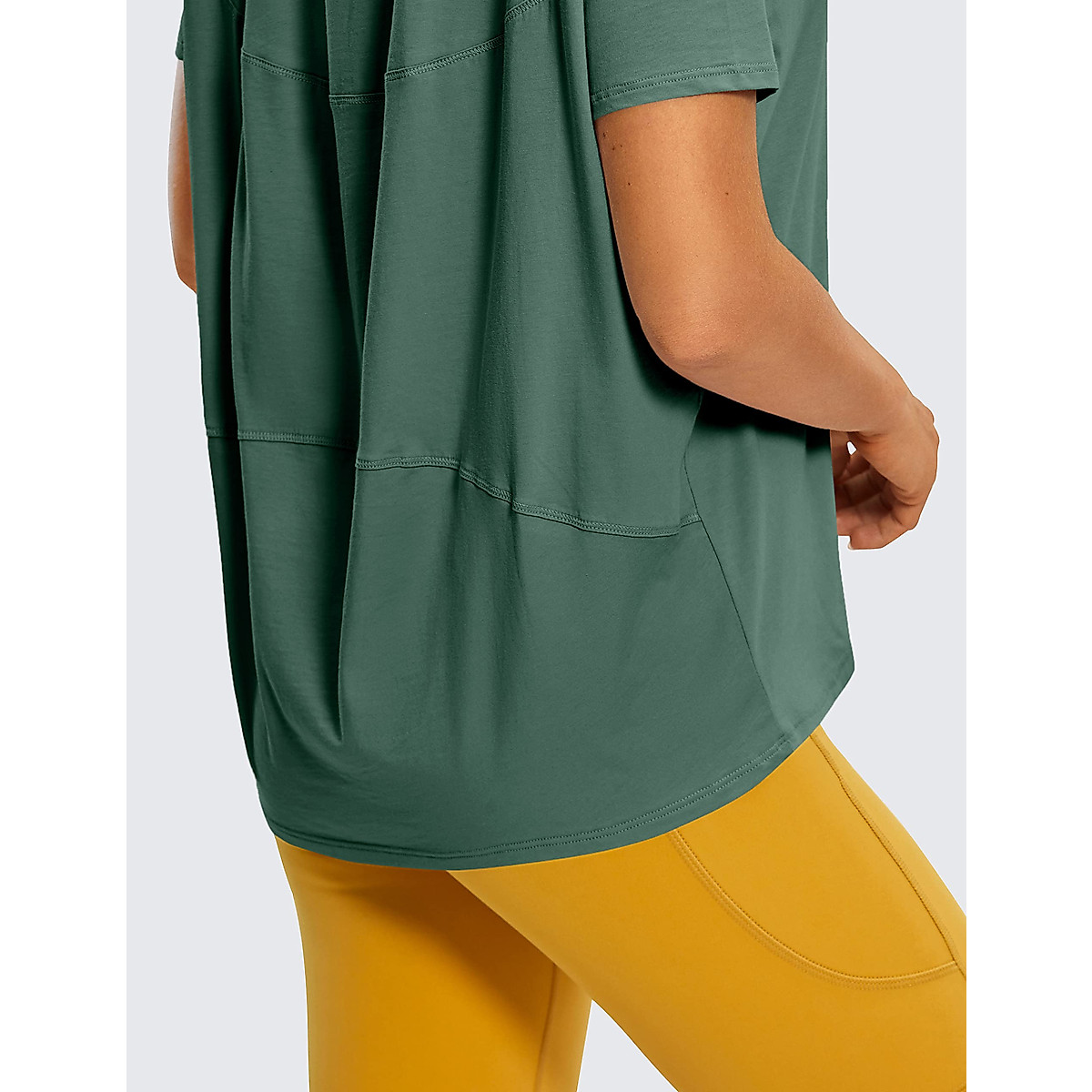 CRZ YOGA Women's Pima Cotton Short Sleeve Shirts Boat Neck Loose Fit Gym Workout T-Shirt Athletic Casual Tops Graphite Green X-Large