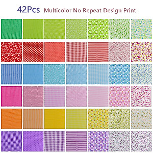 42 Pcs 9.8 x 9.8 Inches Cotton Fabric Sewing Patchwork Squares Quilting Bundles Different Pattern Cloths for Sewing DIY Art Work Supplies Scrapbooking Quilting by Renashed