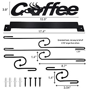 Coffee Mug Holder Wall Mount with 8 Hooks for Cup Organizer and with Extra Metal Coffee Sign for Decor Your Wall Home, Kitchen, Coffee Bar, 2 in 1 Meet Your Need