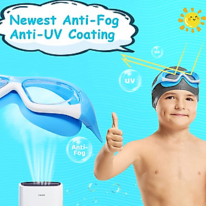 Vvinca Kids Swim Goggles, Wide View Anti-Fog Quick Adjustable Strap Swim Mask with Ear Clip Nose Clip for Child Swimming Lesson, No Leaking Water Pool Glasses for Toddlers Girls Boys Age 3-12 (Blue)