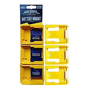 RebelToolCo Battery Holder Wall Mount (6 Pack) Battery Holder Mounts. Compatible with 20V & 60V DeWalt Cordless Batteries. Tool Holder Storage Organizer for Battery, Accessories, & Tool Organization.