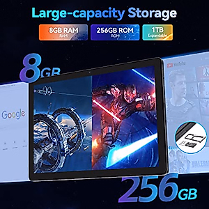 Latest Android 12 Tablet with 4G LTE Cellular,8GB RAM,256GB ROM, 1TB Expand,Octa Core,10.1 Inch 1920x1200 FHD IPS Screen,8000mAh Battery,5+13MP Dual Camera,Dual Sim Card Slot,2.4/5G WiFi,Bluetooth