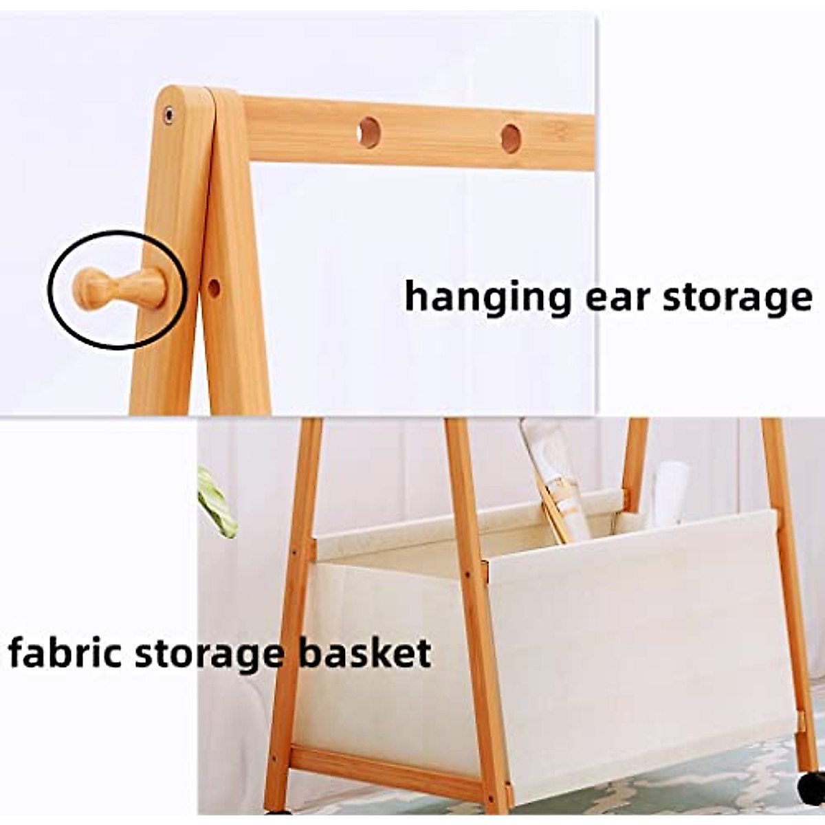 GLISOO Bamboo Garment Rack, fabric storage & Coat Clothes Hanging with 4-Tire Box Racks with Clothing Storage Organizer for For Entryway and Bed Room Patented Design