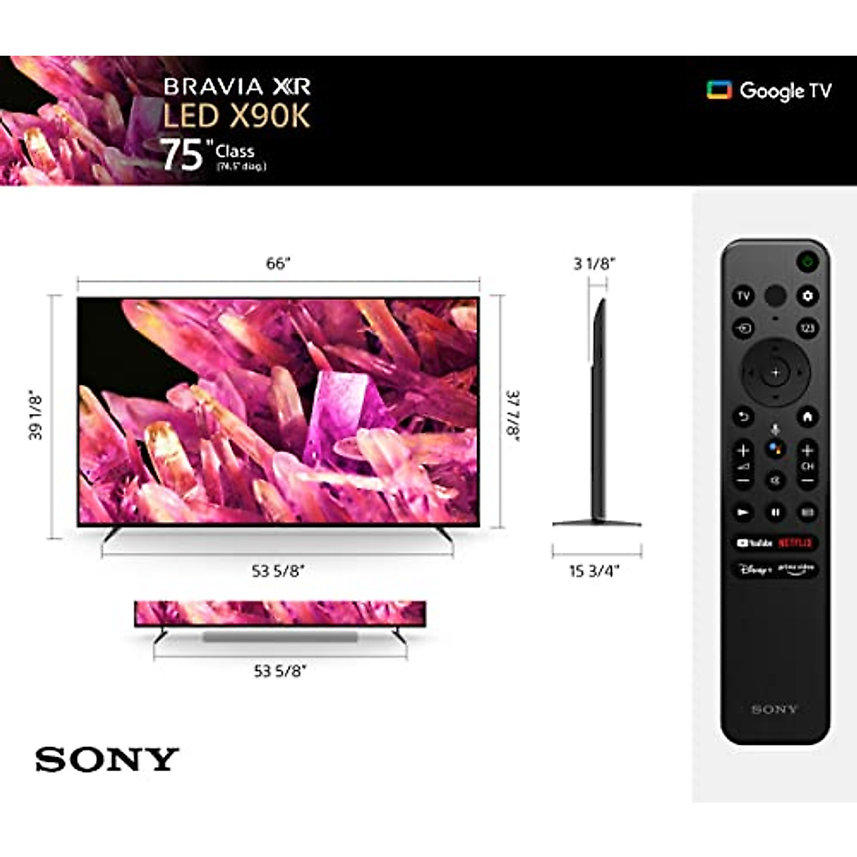 Sony 75 Inch 4K Ultra HD TV X90K Series: BRAVIA XR Full Array LED Smart Google TV with Dolby Vision HDR and Exclusive Features for The Playstation® 5 XR75X90K- 2022 Model (Renewed)