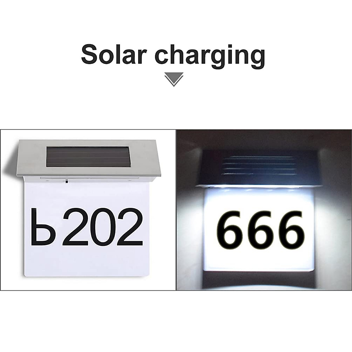 DOITOOL LED Flag Led Signs 2pcs Solar House Number Plaque Light with Motion Sensor LED Light Address Number Outdoor Metal Plaque Lighted Up for Home Garden Street Outdoor Digital Signs