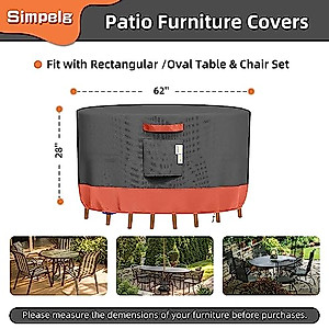 Simpelg Round Patio Furniture Covers, Outdoor furniture cover waterproof, Outdoor Table Chair Set Covers, Anti-Fading Rip-Stop Cover for Patio Furniture Set, 62" DIA x 28"H, Windsor Red/Grey