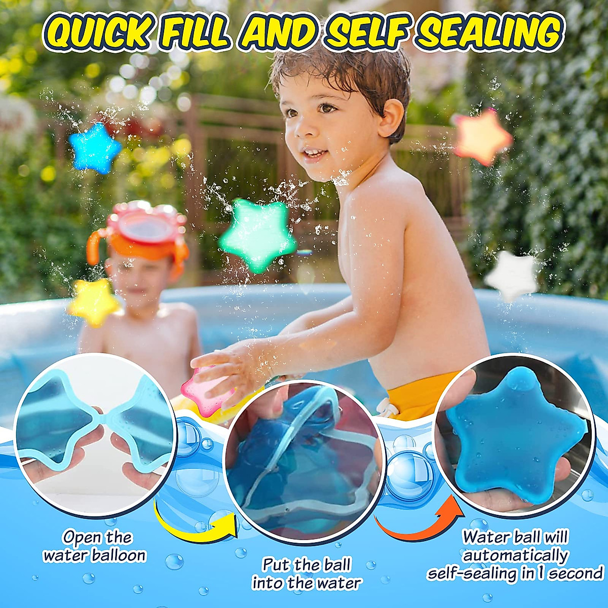 MyGoci Reusable Water Balloons Quick Fill, Refillable Water Balloons Silicone Water Toys Pool Toys for Kids Adults Water Fight Outdoor Games