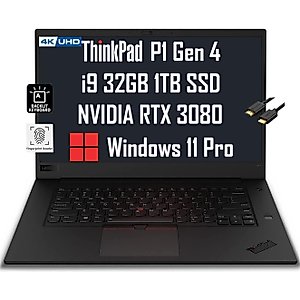 Lenovo ThinkPad P1 (2024) 16" 4K (3840x2400) (Intel Core i9-11950H vPro, 32GB RAM, 1TB SSD, RTX 3080 16GB) Mobile Workstation Laptop, Fingerprint, Backlit, 3-Yr WRT, IST Cable, Wi-Fi 6, Win 11 Pro
