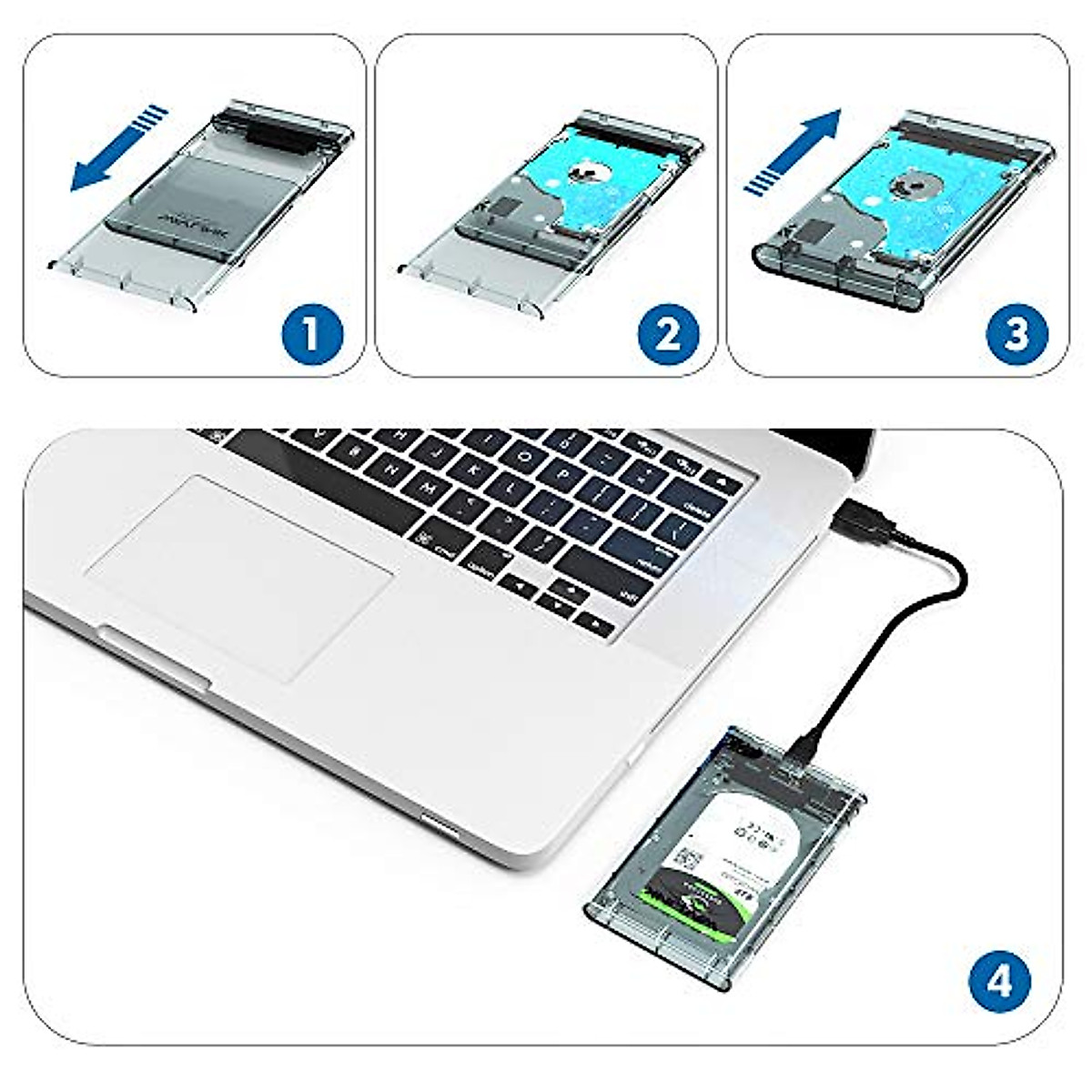 WAVLINK 2.5-Inch SATA to USB 3.0 External Hard Drive Enclosure,Portable Clear Hard Disk Case for 2.5 inch 7mm 9.5mm SATA HDD SSD, Support UASP & 2TB Drives, Tool-Free Design - Clear