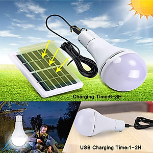 Afoskce Solar Light Bulb Outdoor Rechargeable 300LM Solar Powered Light Led Bulb with Remote Timer, Lighting Sensor, 4 Lighting Mode for Chicken Coops Shed Hiking Camping Hurricane Emergency Lighting