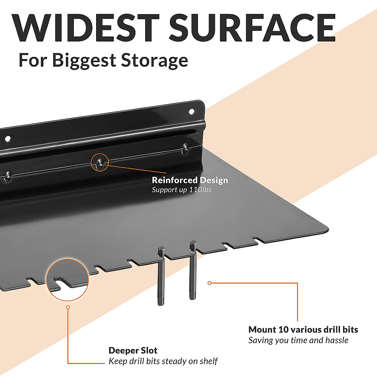 NAGAWOOD Power Tool Organizer, Drill Holder, Drill Charging Station With Drill Bit Holder, Drill Storage Rack, Holds 4 Drills, Batteries, Tools for Garage, Home, Workshop, Shed - Discount for PD
