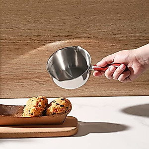 Butter Warmer Pot with Wooden Handle for Seafood, SUS304 Stainless Steel Milk Warmer for Coffee, Small Heating Cookware Soup Wamer Pan 4.13Inch 300ml (300ml-SUS304)