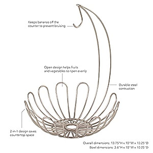 Spectrum Bloom Wire Small Fruit Tree & Basket (Satin Nickel) - Décor & Organizer for Kitchen, Fruit, Home, Countertop, Table, Dorm, & Apartment Hanging Storage