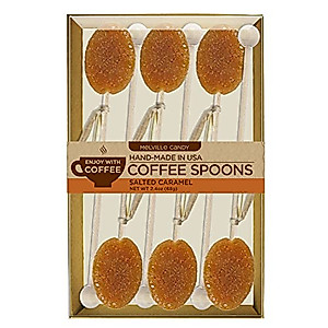 MelvilleCandy Hard Candy Salted Caramel Coffee Spoons On Wooden Ball Sticks, 6 Count Gift Set