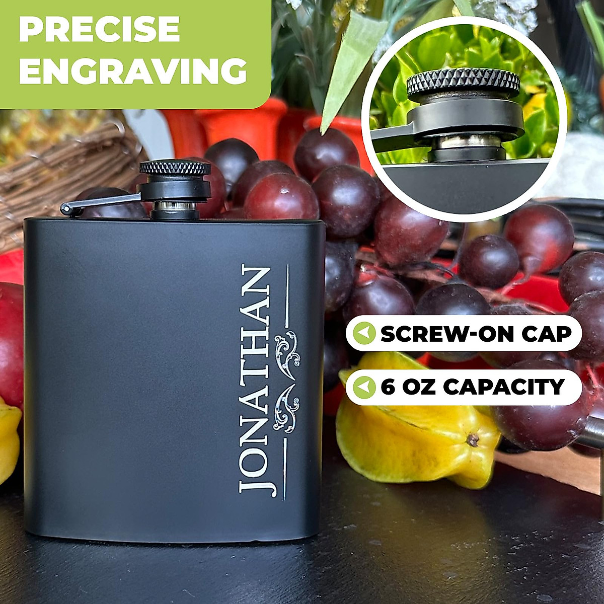 Klin Living Personalized Custom Flask for Men, Groomsmen Flask, Engraved for Men, Women, Groom, Personalized Groomsmen Gifts, 6 oz with Mini Funnel (1)