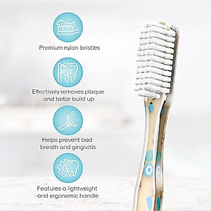 SMYL Toothbrush, Toothbrushes for Adults with Nylon Bristles, Oral Care and Plaque Removal, Day at The Beach Design, Pack of 4