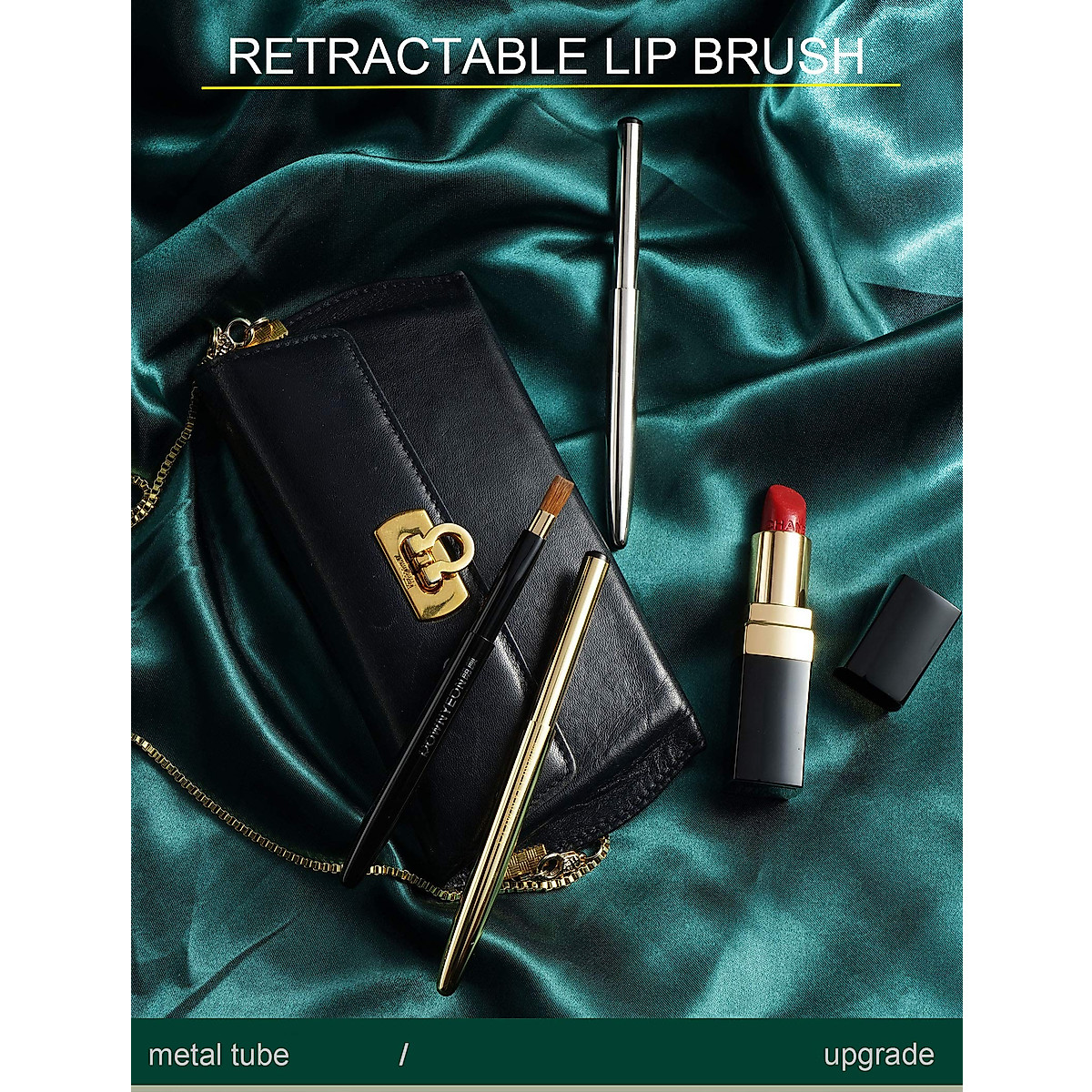 Rownyeon Travel Retractable Lip Brush Applicators Flat for Lipstick Gloss Creams Portable with Cap, Professional Makeup Brush for Women Girls As Christmas Gift and Halloween Makeup Tools