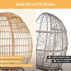 OTSUN Outdoor Egg Chair, Patio Chairs with 4 Thicken Cushions, Oversized Lounge Chairs with Durable Steel Frame, PE Wicker Chair 440 lbs Capacity, Perfect for Balcony, Backyard, Bedroom-Ivory