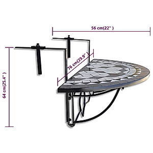 ZQQLVOO Hanging Balcony Table,Patio Table Decoration,Mosaic Table Outdoor,Mosaic Plant Stand,Garden Table,Tea Table,for Gardens,Decks,Porches and Backyards,Black and White Mosaic